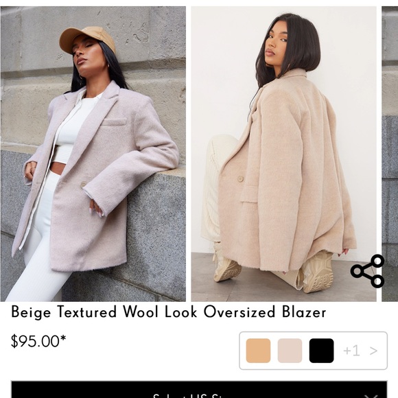 PrettyLittleThing | Jackets & Coats | Beige Wool Oversized Plt Blazer ...